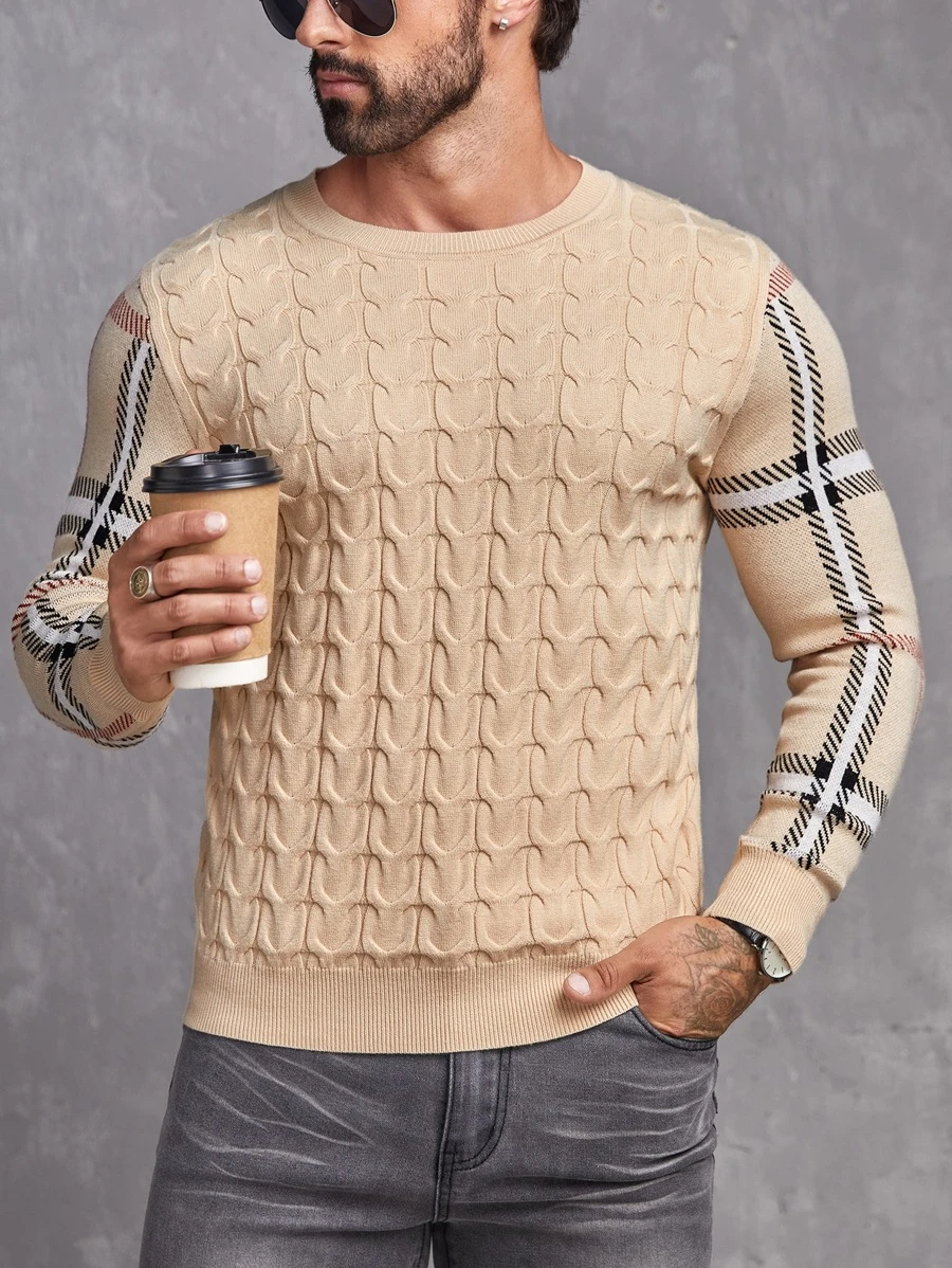 Manfinity VCAY Men Plaid Pattern Cable Knit Sweater | SHEIN USA
