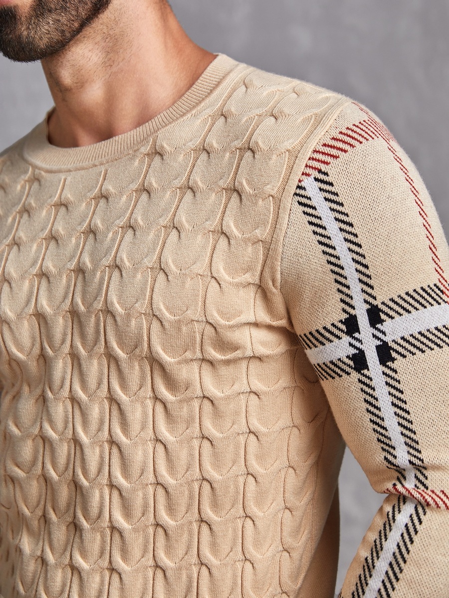 Manfinity Homme Men Plaid Pattern Cable Knit Sweater | SHEIN USA