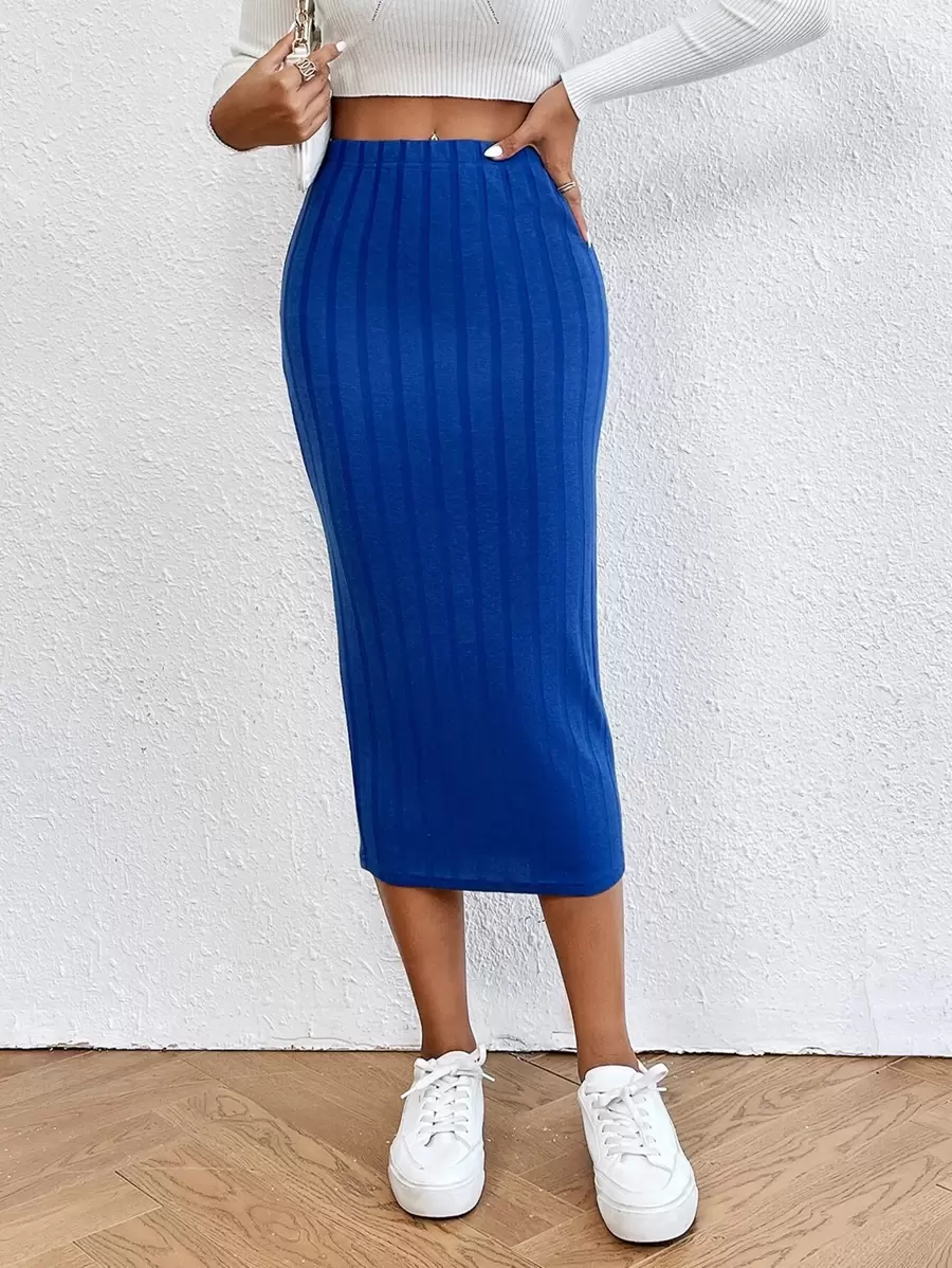Shein Lune High Waist Ribbed Knit Skirt Shein Usa
