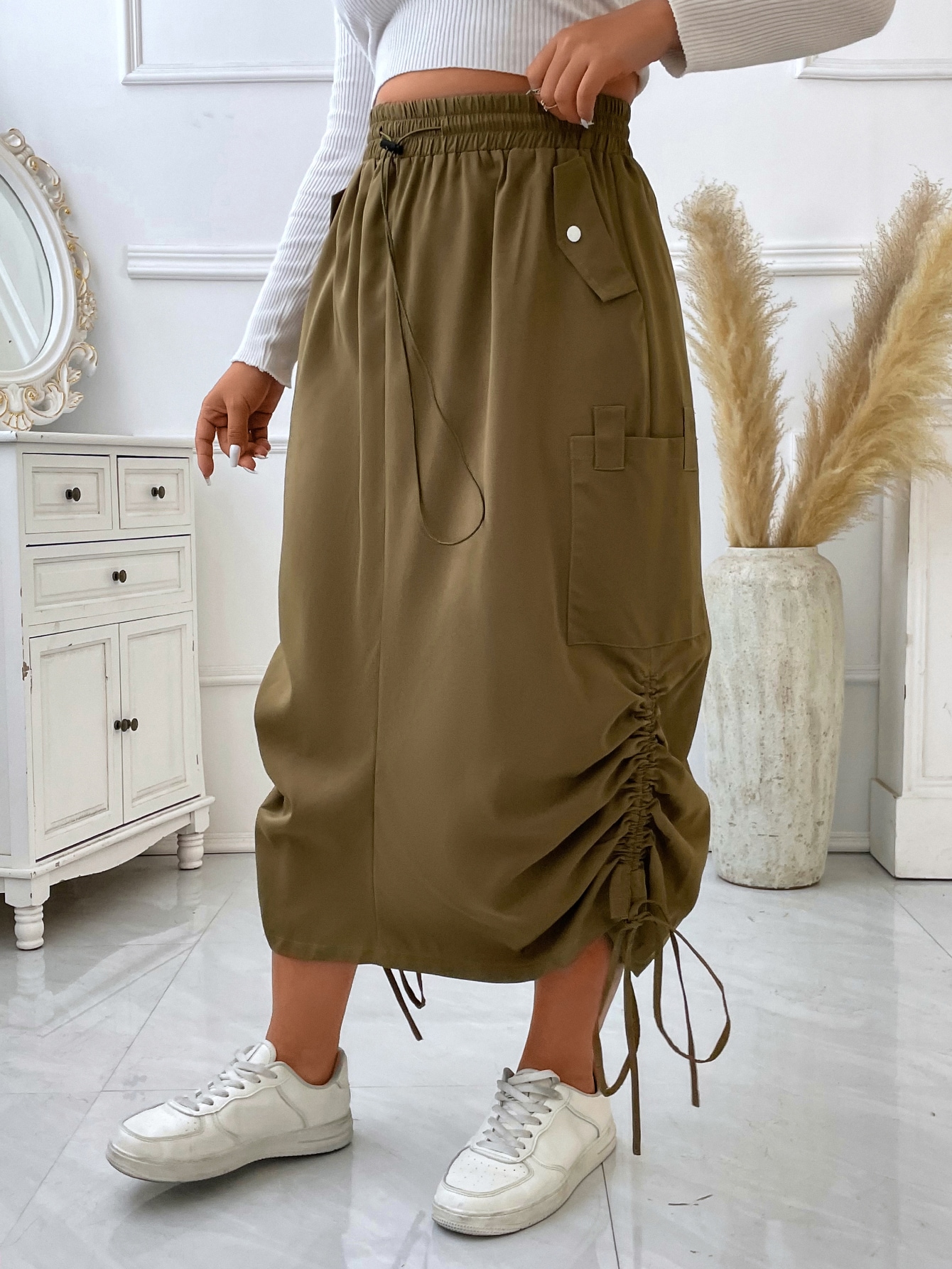 Plus Drawstring Side Pocket Detail Skirt