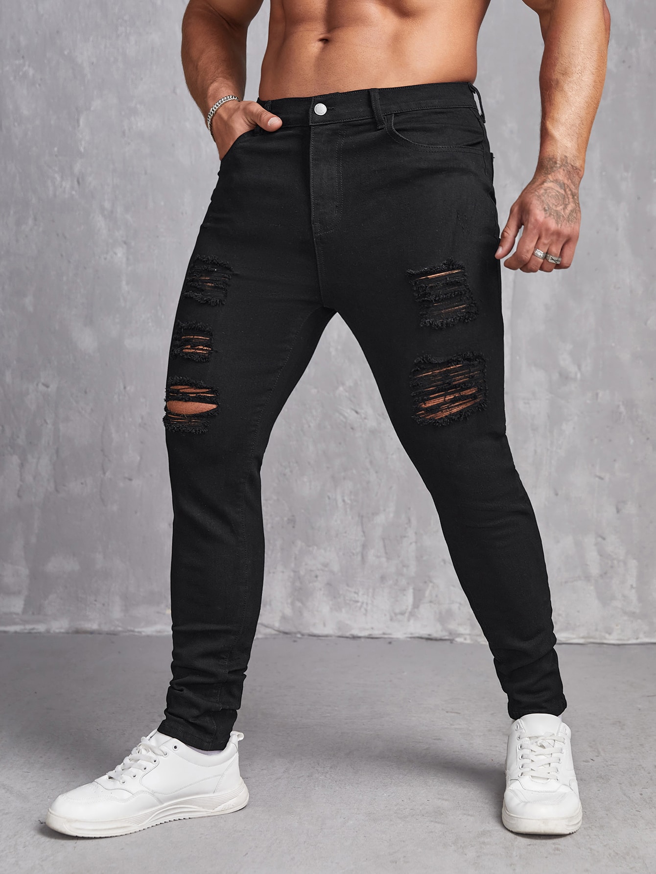 Manfinity LEGND Men Ripped Skinny Stacked Jeans | SHEIN USA