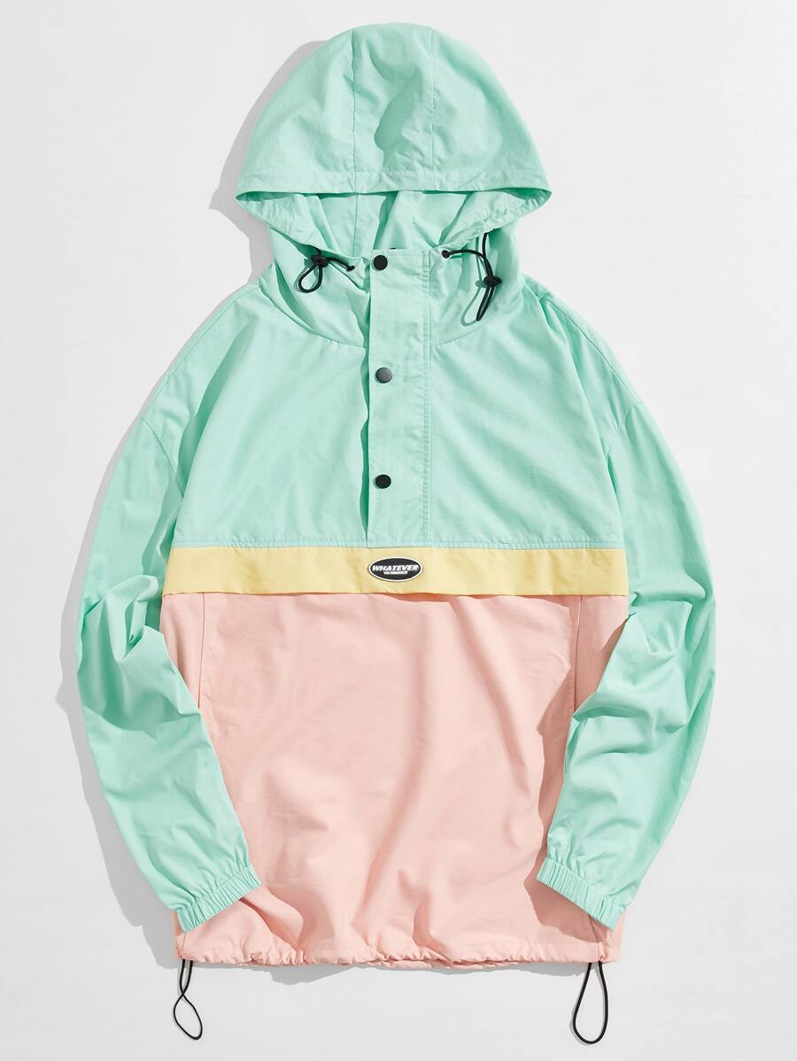 Manfinity RebelGame Loose Fit Men Colorblock Half Button Placket Hooded ...