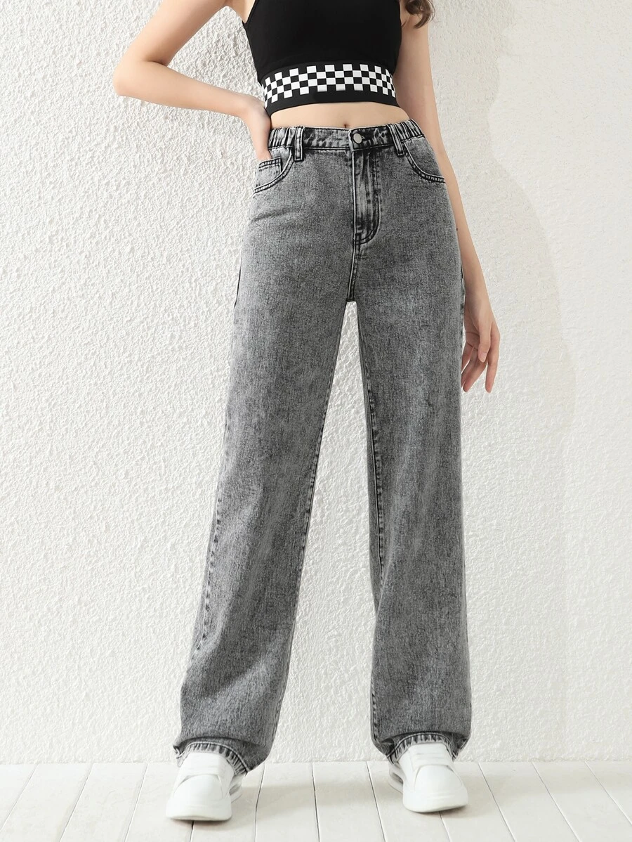 New Style Teen Girls' Casual And Fashionable Double Waist Design Black ...