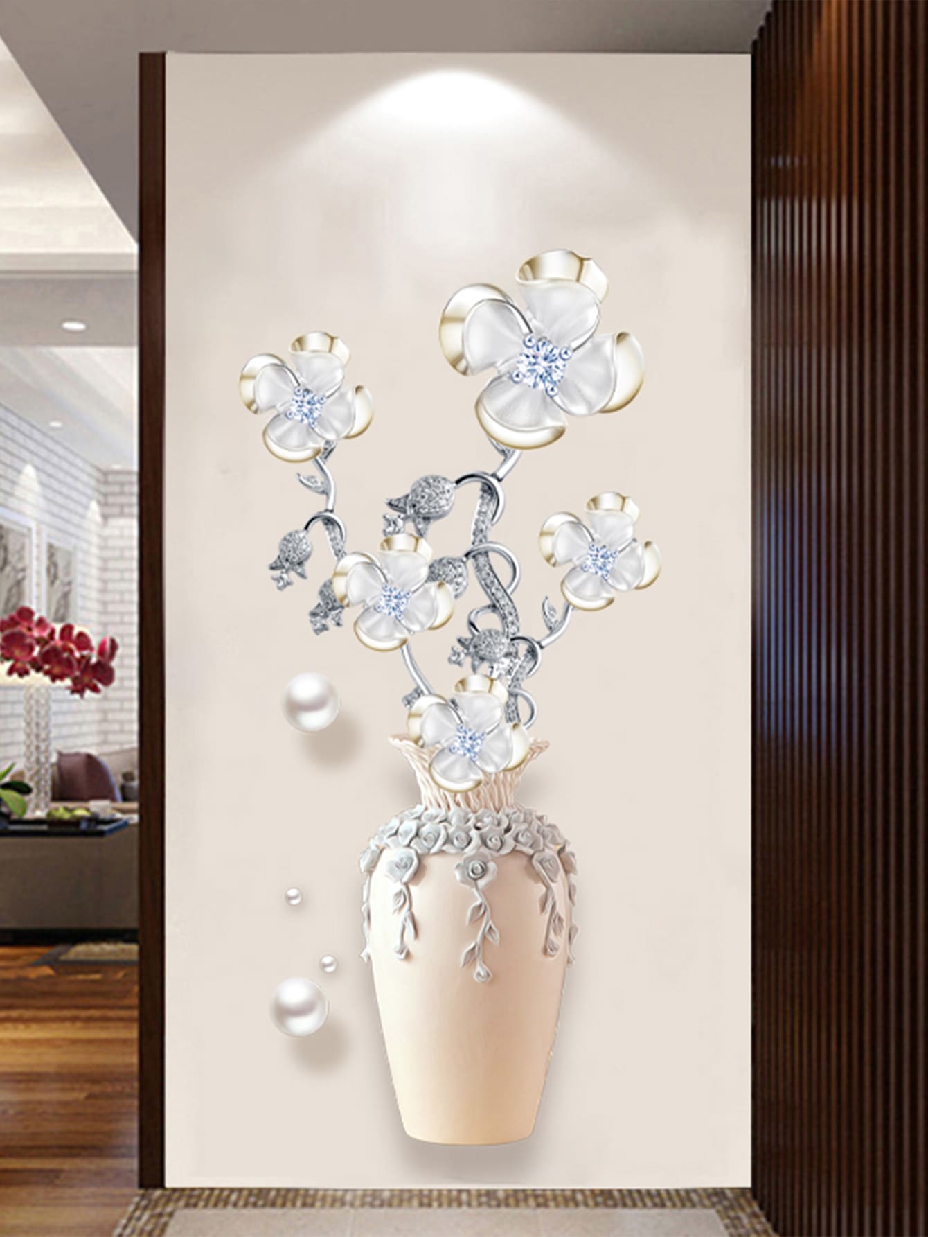 Floral Pattern Wall Sticker, Self Adhesive Wall Art Decal For Home ...