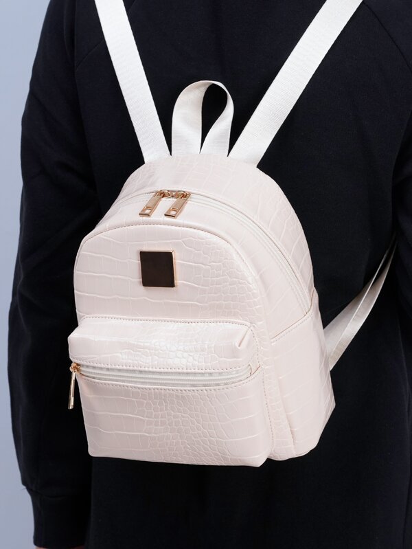 Mini Crocodile Embossed Metal Detail Classic Backpack | SHEIN USA