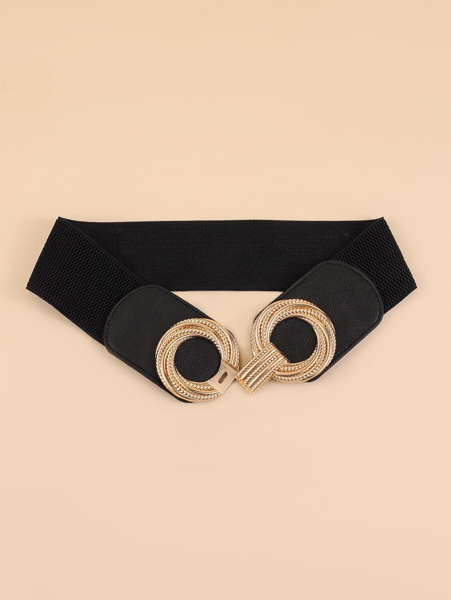 1pc Black Metal Buckle Simple Elastic Cinch Buckle Wide Belt Girdle ...