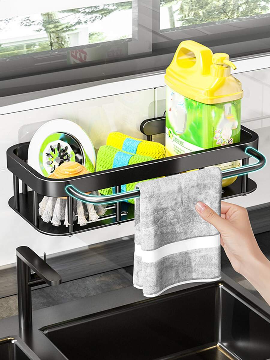 1pc Over The Sink Drying Rack, Black Stainless Steel Wall Mounted ...