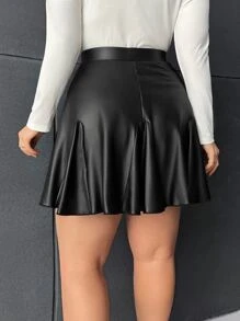 SHEIN Essnce Plus High Waist PU Leather Flare Skirt | SHEIN USA
