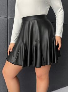 SHEIN Essnce Plus High Waist PU Leather Flare Skirt | SHEIN USA