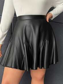 SHEIN Essnce Plus High Waist PU Leather Flare Skirt | SHEIN USA