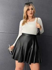SHEIN Essnce Plus High Waist PU Leather Flare Skirt | SHEIN USA