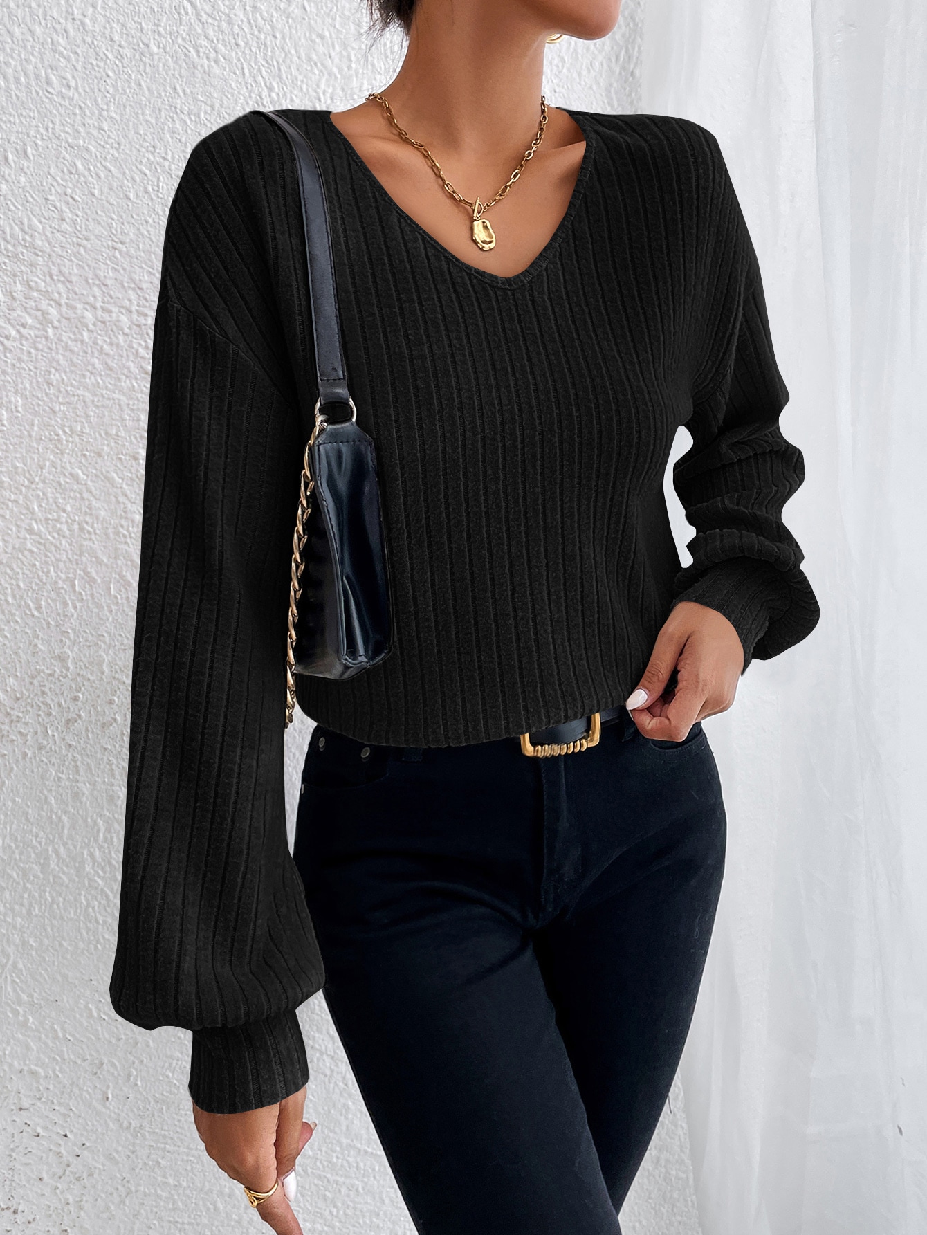 SHEIN Essnce V Neck Drop Shoulder Tee | SHEIN USA