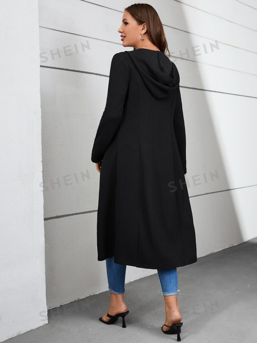 SHEIN LUNE Zip Up Hooded Longline Coat | SHEIN UK