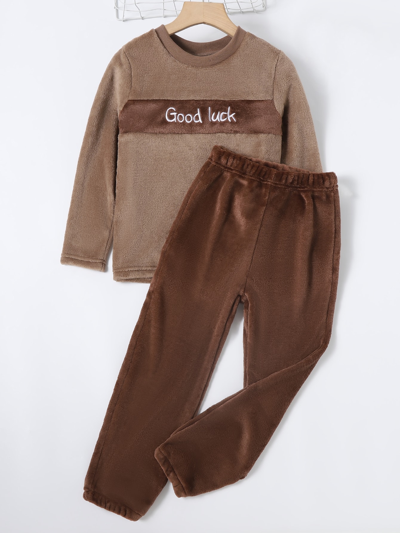 Little Boys' Fleece Alphabet Embroidered Homewear Set | SHEIN UK