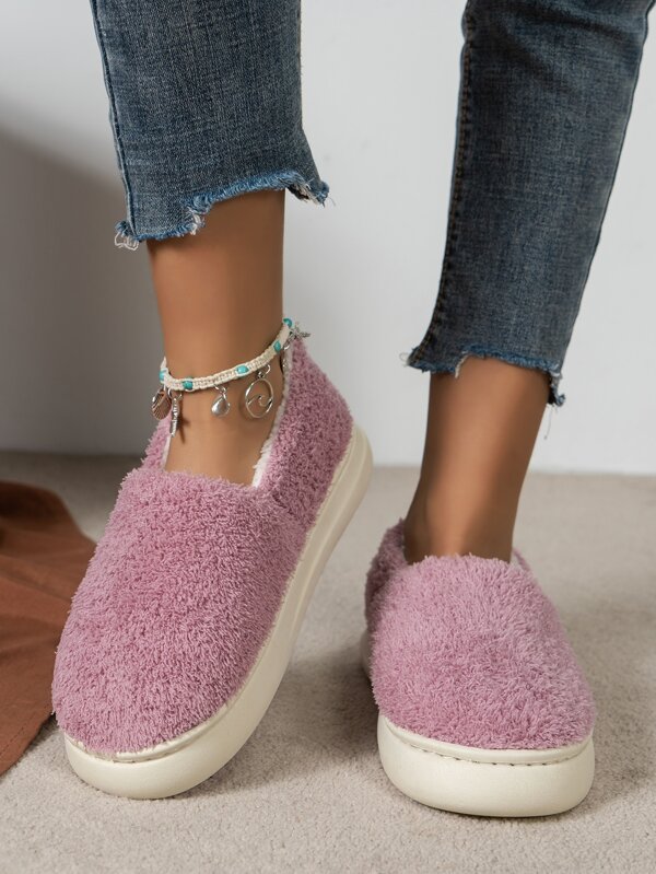 Letter Patch Decor Fluffy Bedroom Slippers | SHEIN USA