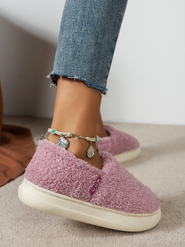 Letter Patch Decor Fluffy Bedroom Slippers | SHEIN USA