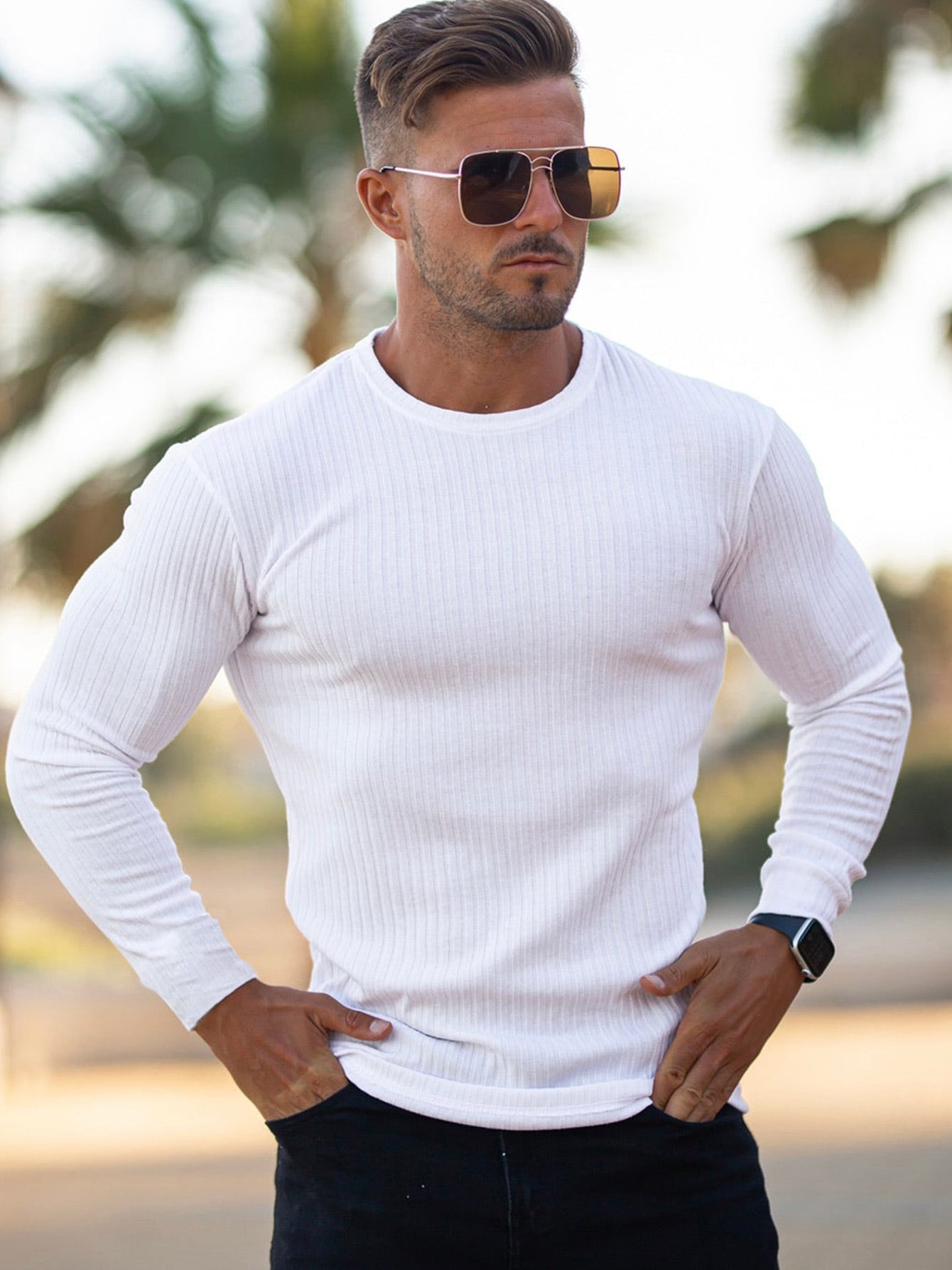 NITAGUT Men Solid Rib Knit Tee | SHEIN UK