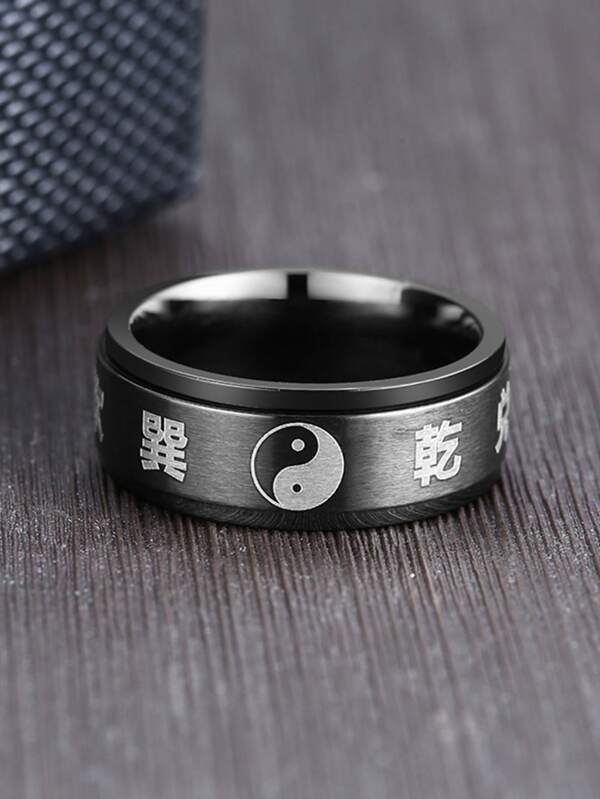 Anillo de acero inoxidable con diseño de Yin y Yang para hombres a la moda y popular para regalo ...