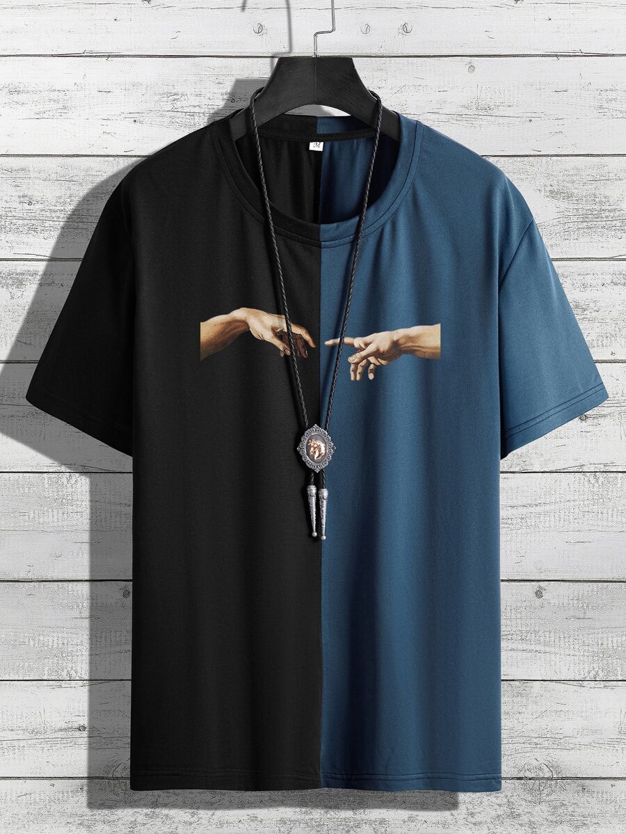 Manfinity Homme Men Hand Print Colorblock Tee | SHEIN USA