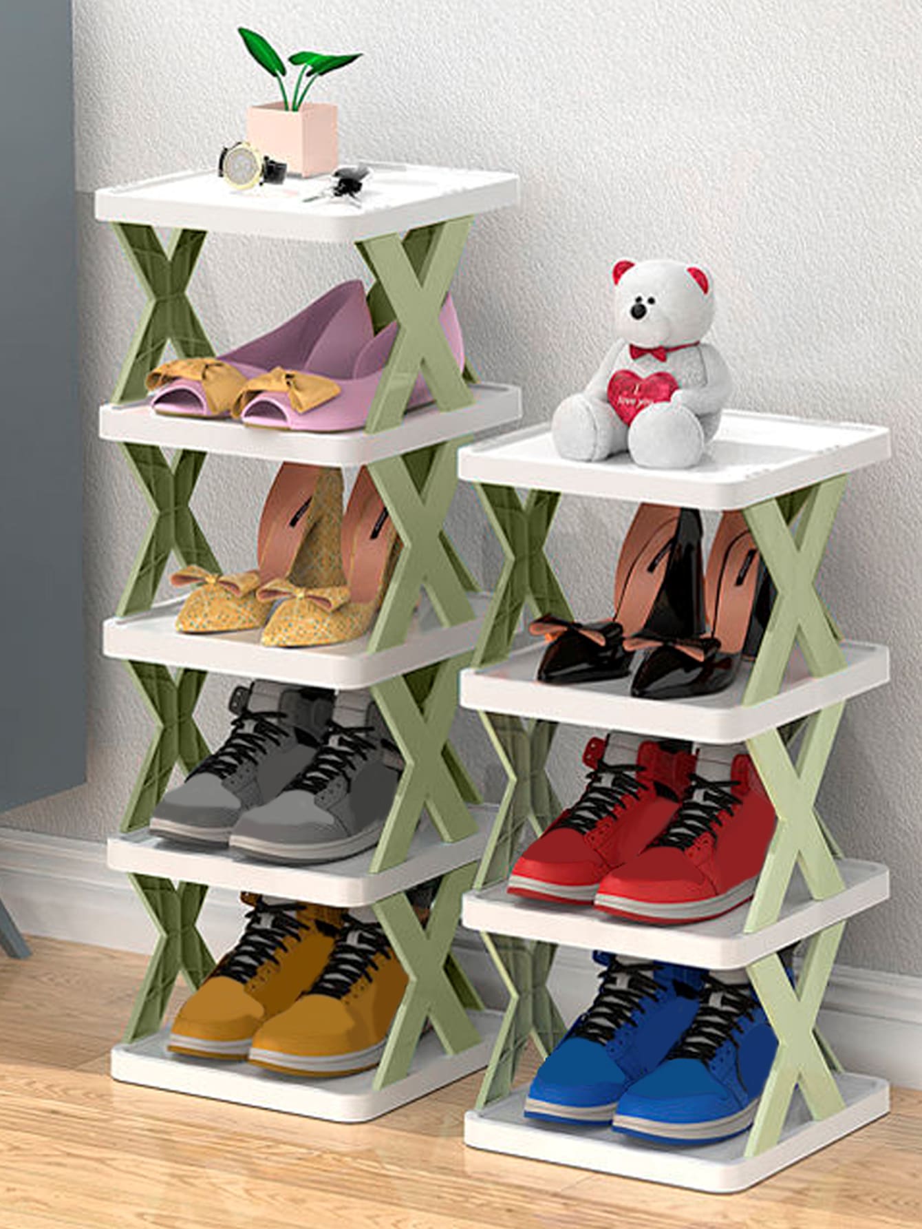 1pc Multifunction Plastic Shoes Storage Rack, Foldable Shoes Organizer ...
