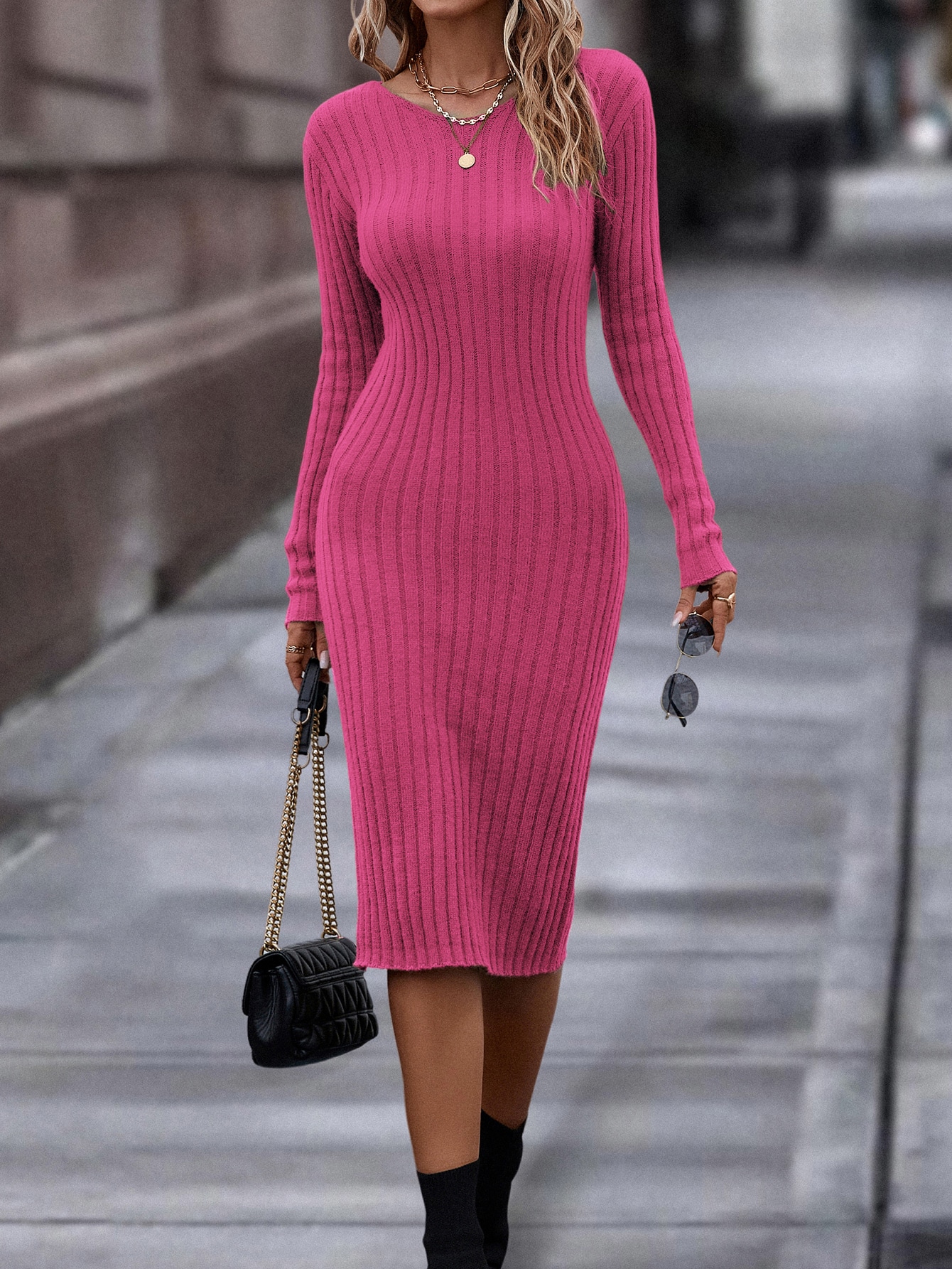 Ribbed Knit Sweater Dress Without Belt Shein Usa