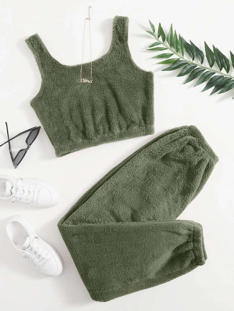 Solid Flannel Lounge Set | SHEIN UK