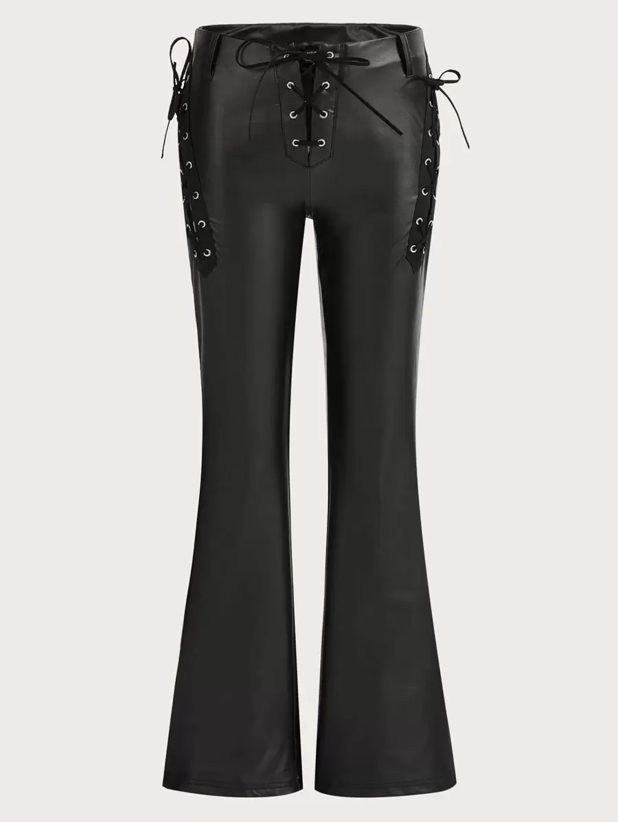 SHEIN ICON Lace Up Front PU Leather Pants | SHEIN USA