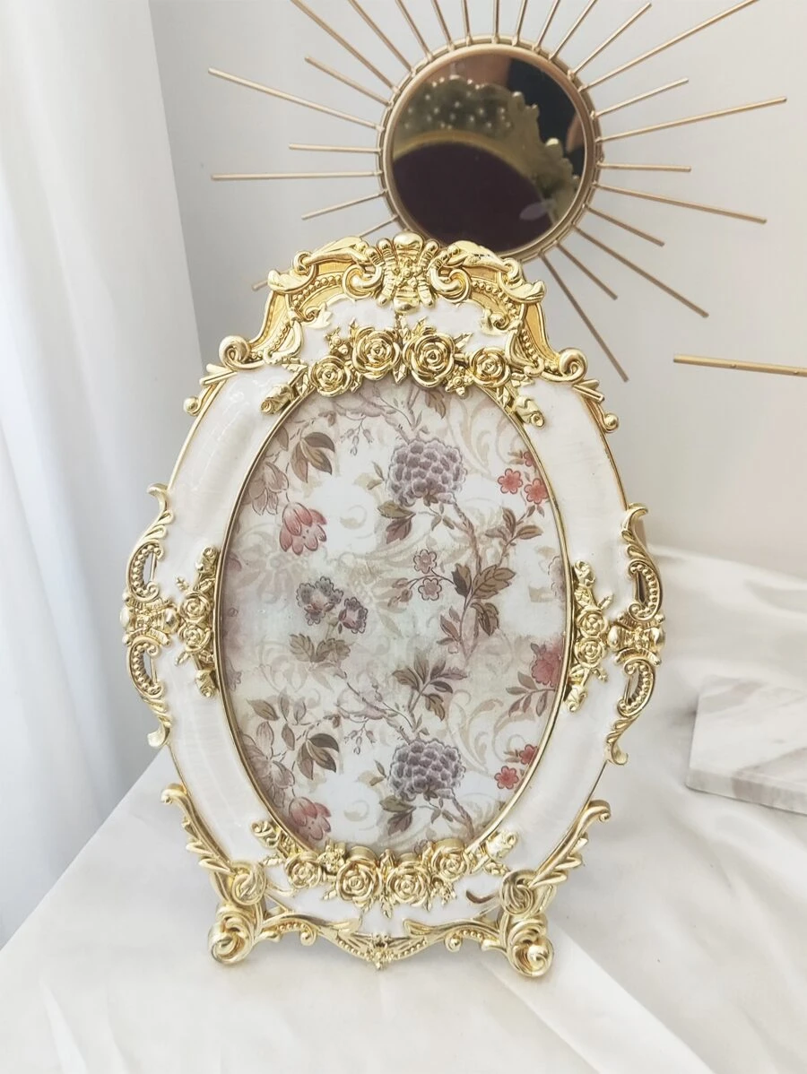 1pc 6''/7'' Plastic Rose Gold Plated Oval Photo Frame With Stand And ...