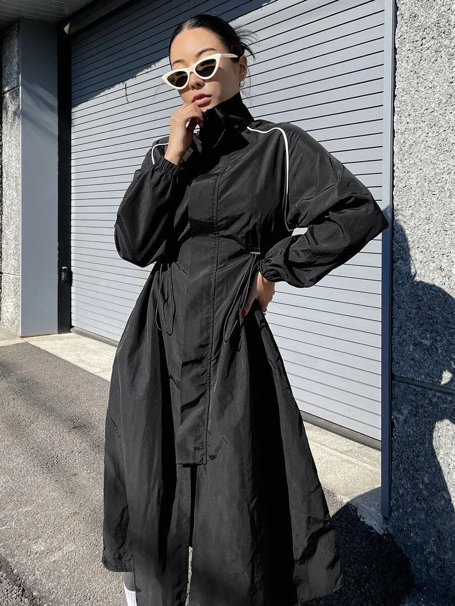 DAZY Solid Drop Shoulder Drawstring Shirt Dress,Fall Clothes Long ...