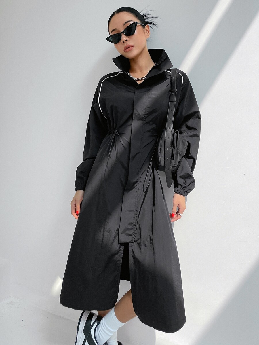 DAZY Solid Drop Shoulder Drawstring Shirt Dress | SHEIN USA