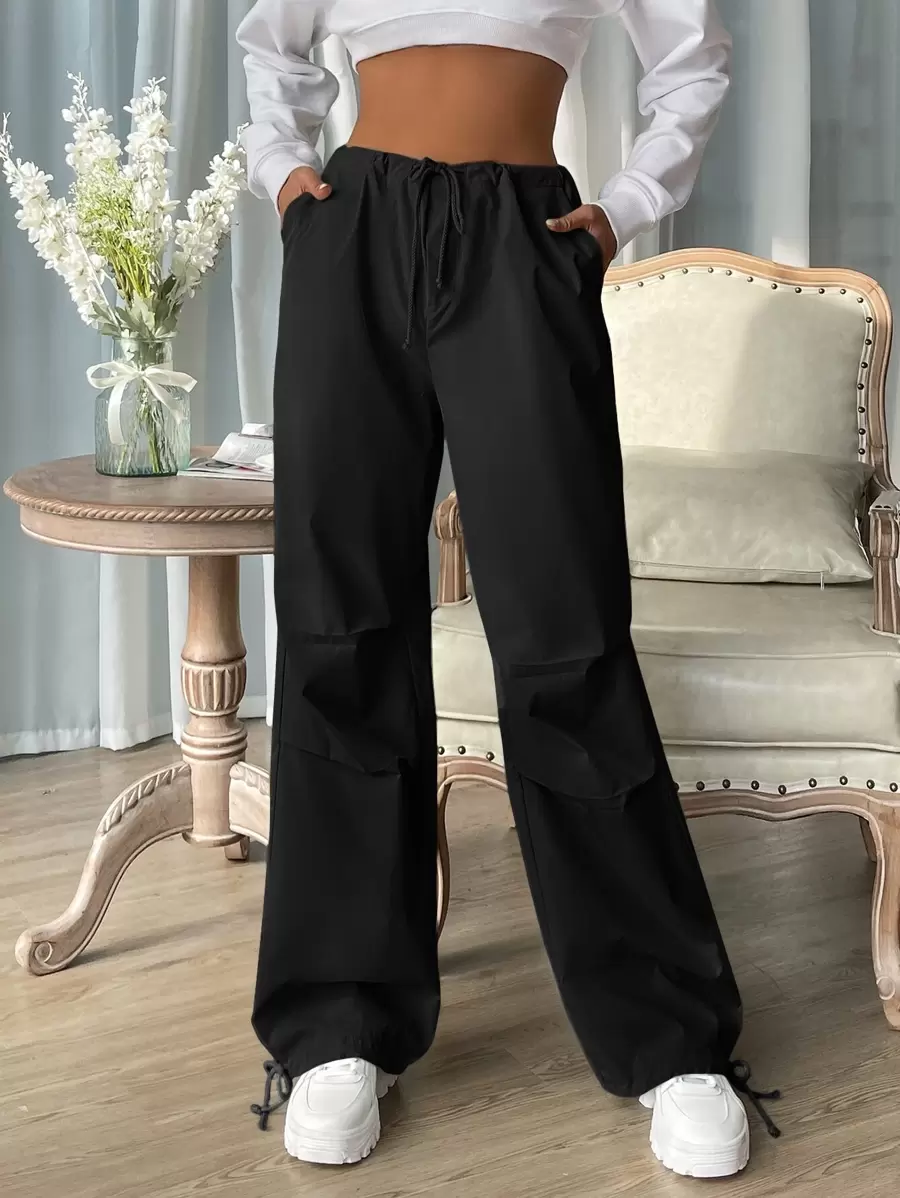 SHEIN EZwear Drawstring Waist Pocket Parachute Pants | SHEIN USA