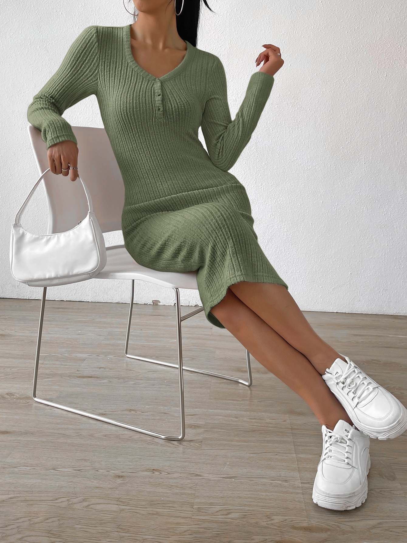 SHEIN Essnce Solid Rib-knit Bodycon Dress | SHEIN UK