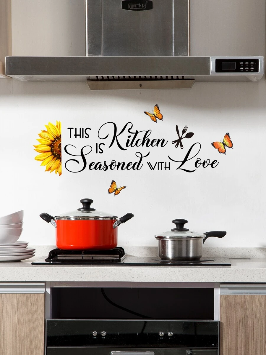 1pc Sunflower & Slogan Graphic Kitchen Sticker | SHEIN USA