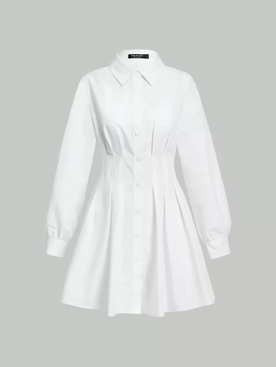 SHEIN MOD Solid Button Front Shirt Dress,White Graduation Dress | SHEIN USA