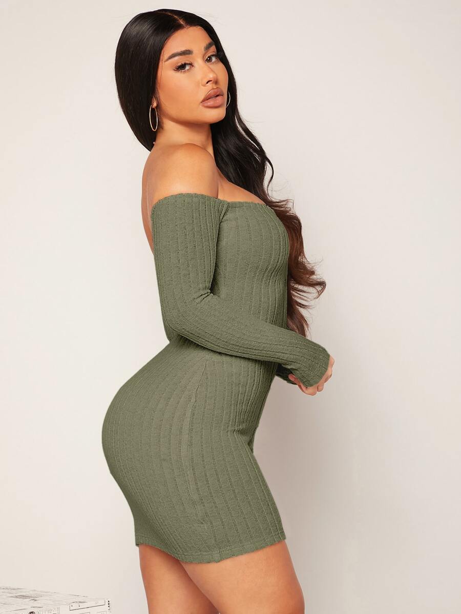 SHEIN SXY Off Shoulder Single Breasted Bodycon Dress | SHEIN USA