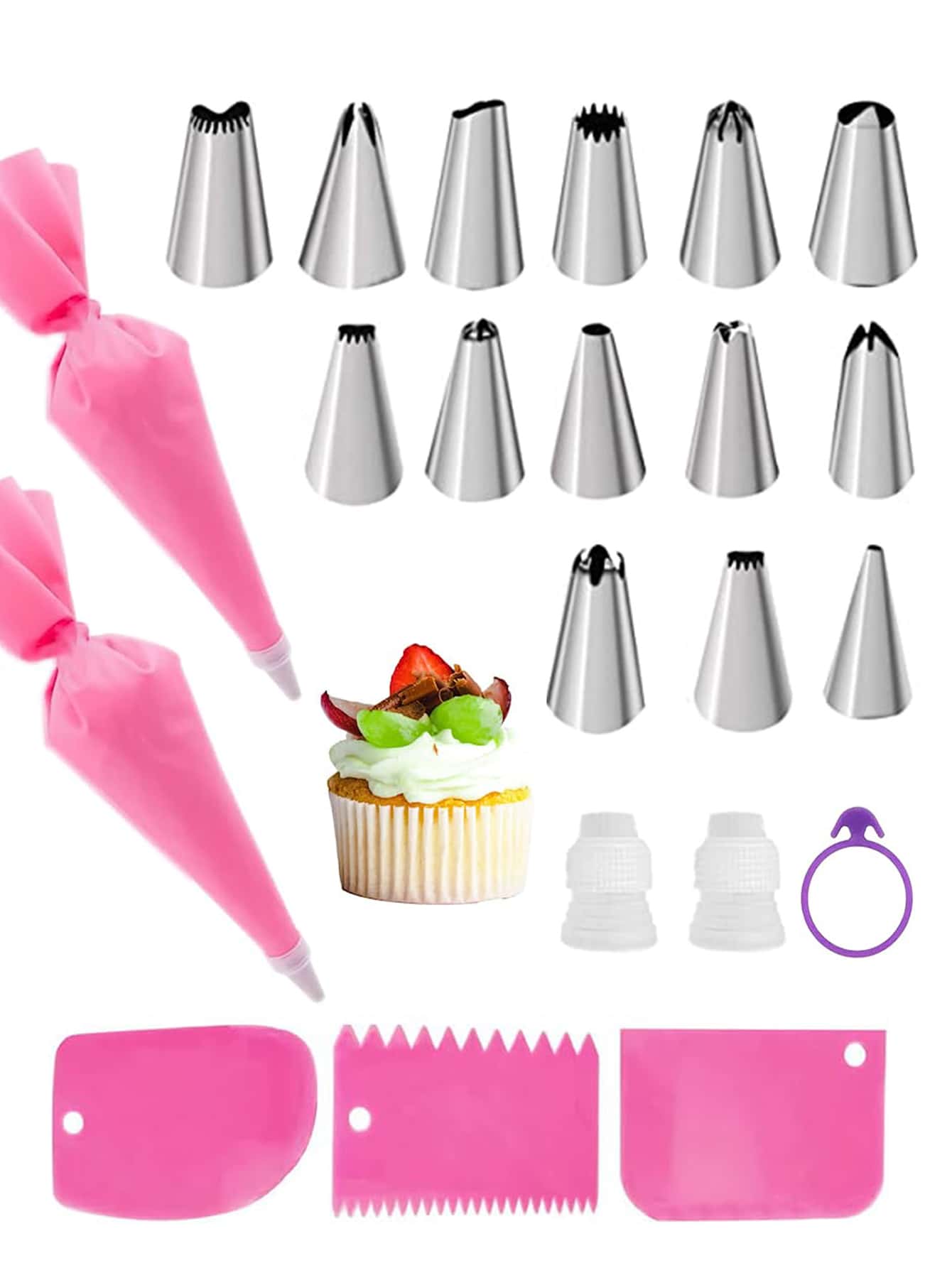 22pcs/set Stainless Steel Piping Nozzle Set, Simple Piping Bag & Tip ...