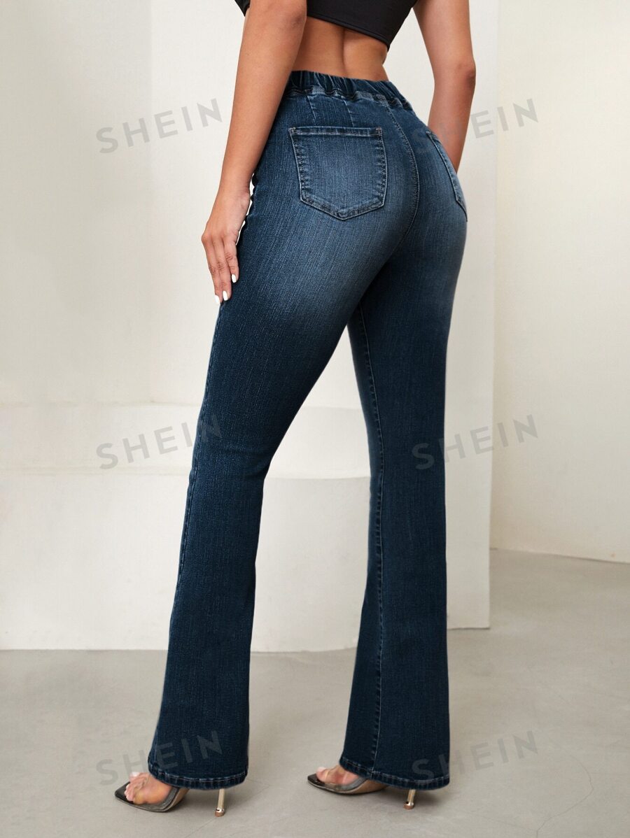 SHEIN Essnce Overlap Waist Bootcut Leg Jeans | SHEIN UK