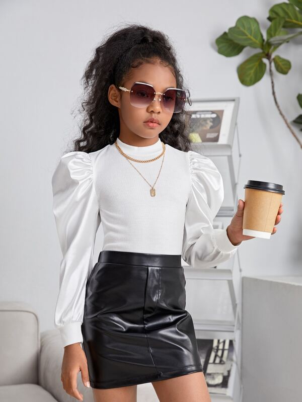 SHEIN Kids Nujoom Girls Puff Sleeve Rib Knit Top | SHEIN USA