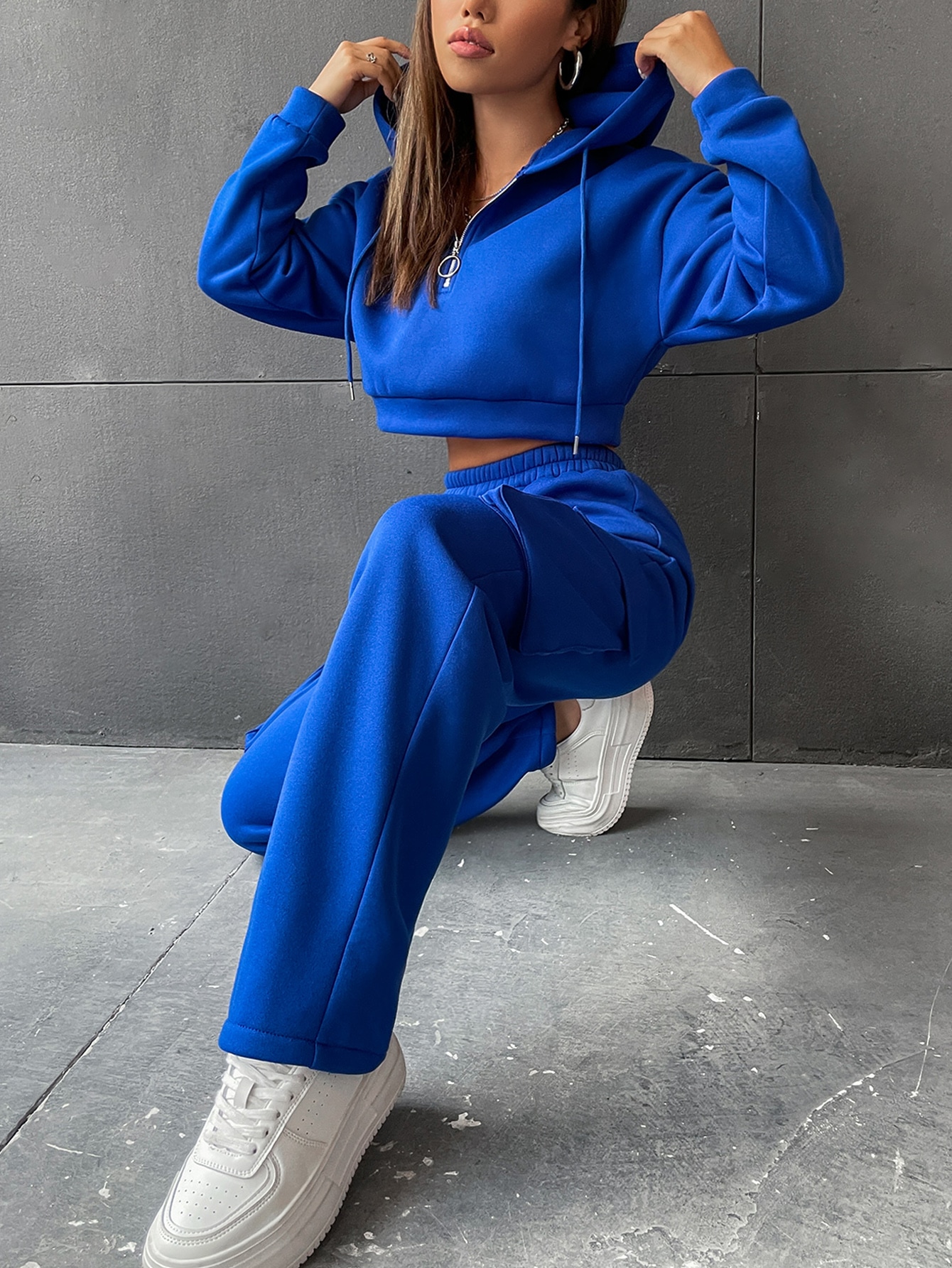 SHEIN Coolane Drop Shoulder Drawstring Crop Hoodie & Sweatpants | SHEIN USA