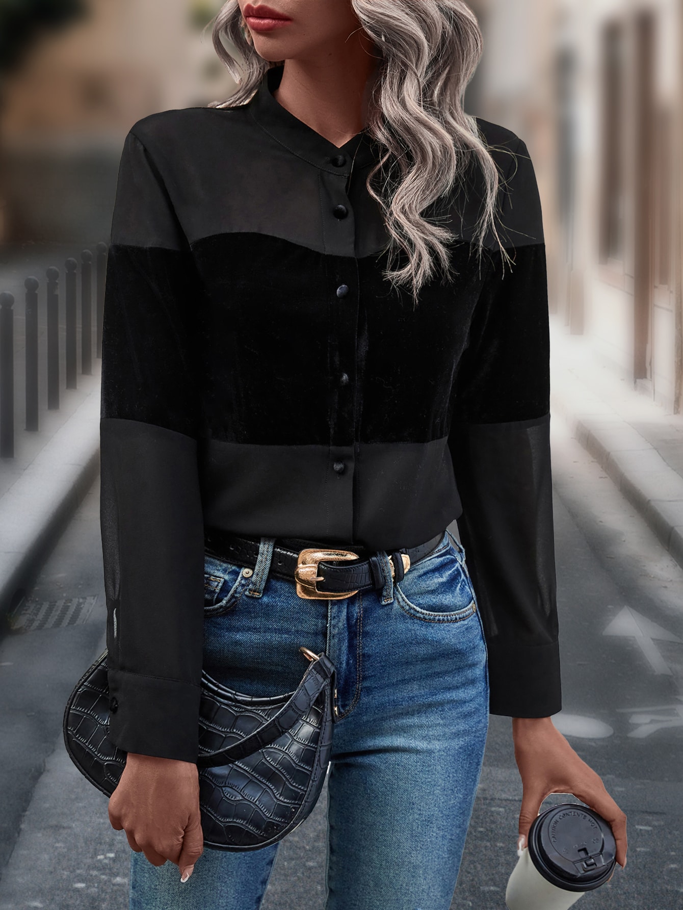 Contrast Mesh Button Front Shirt | SHEIN USA
