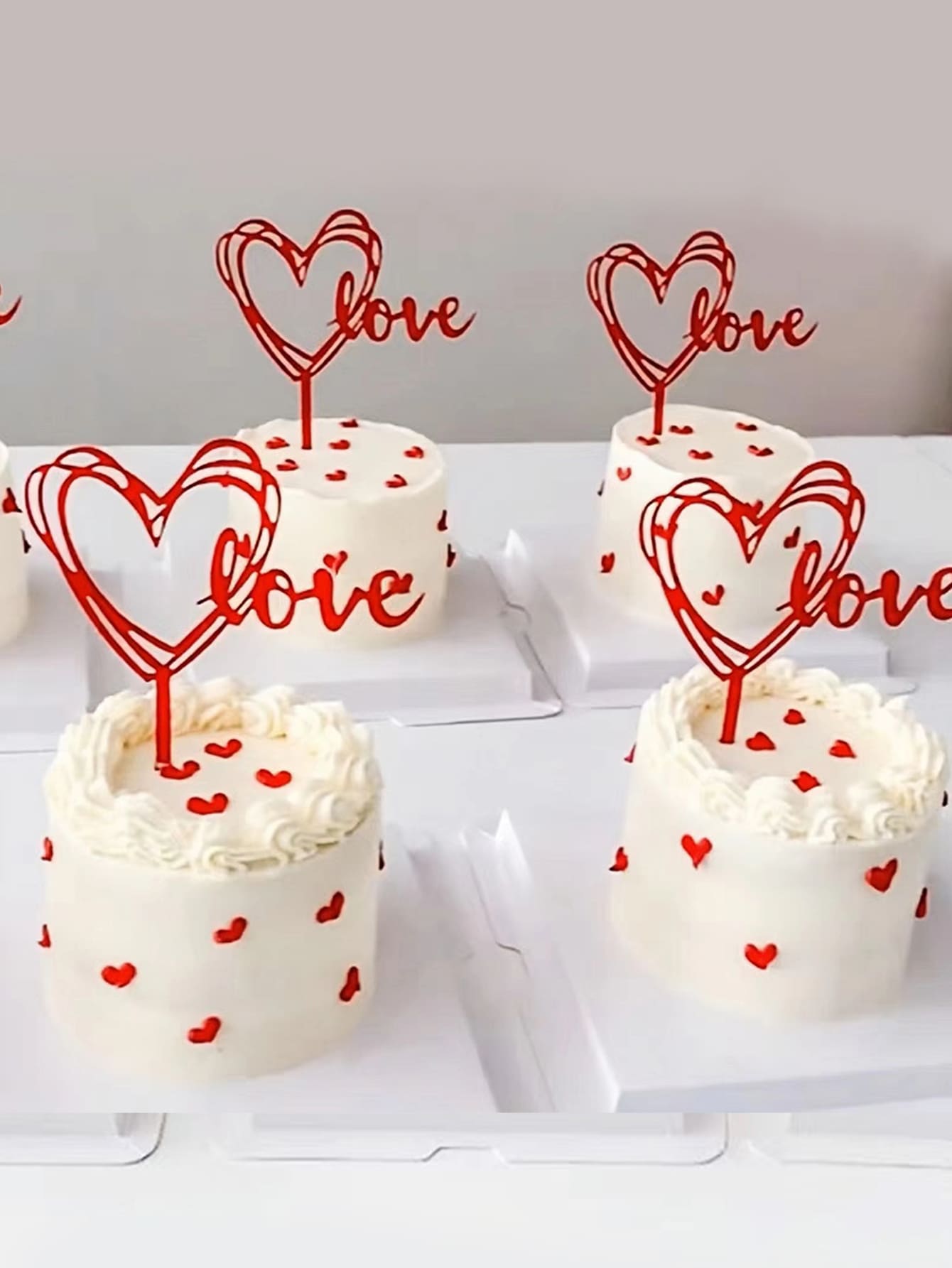 3pcs Heart & Letter Decor Cake Topper, Red Acrylic Heart Cake ...