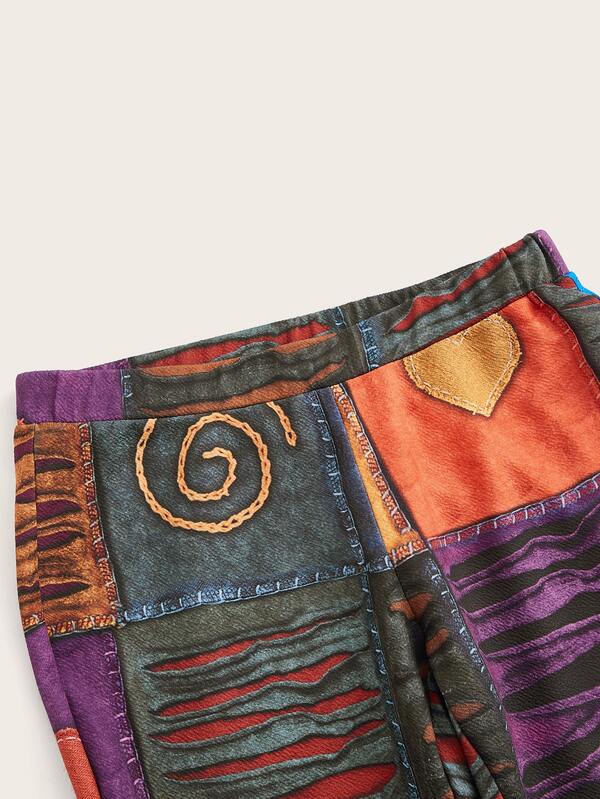 ROMWE PUNK Grunge Patchwork Print Flare Leg Pants | SHEIN USA