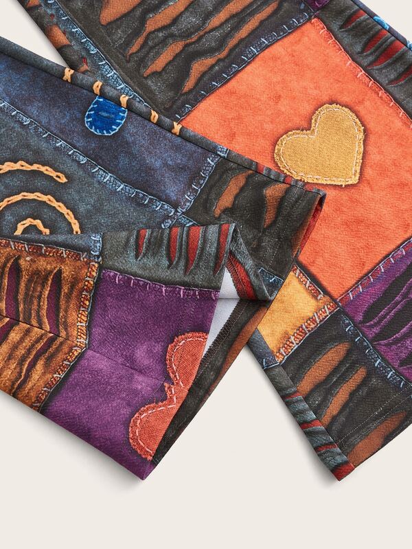 ROMWE PUNK Grunge Patchwork Print Flare Leg Pants | SHEIN USA