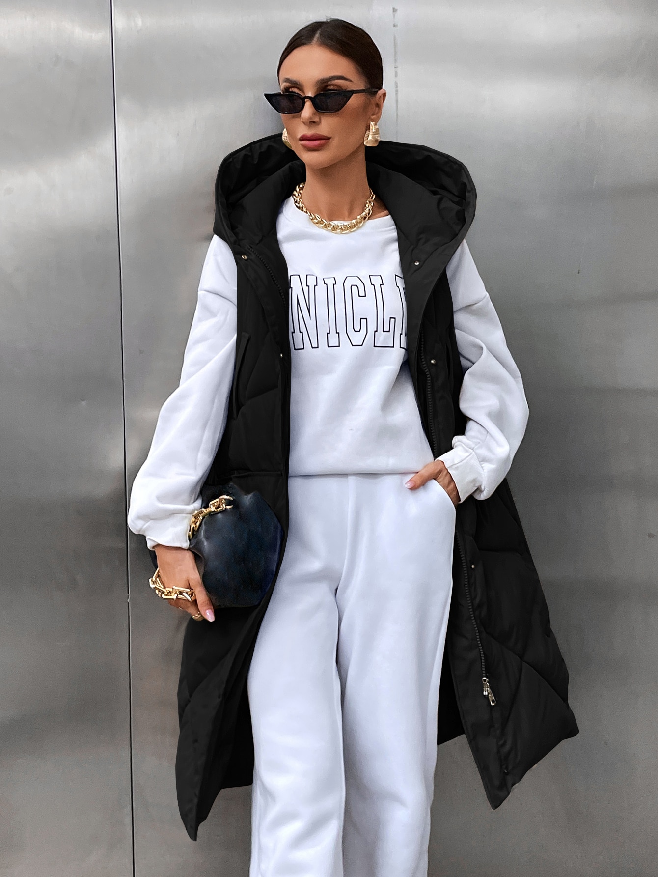 SHEIN Unity Pocket Zip Up Hooded Puffer Vest Coat | SHEIN USA