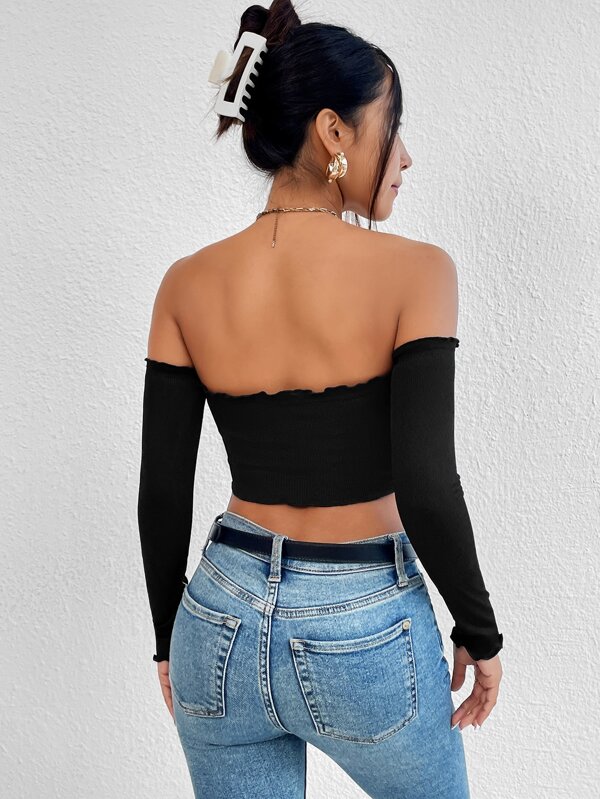 Shein Bae Off Shoulder Lettuce Trim Crop Top Shein Usa