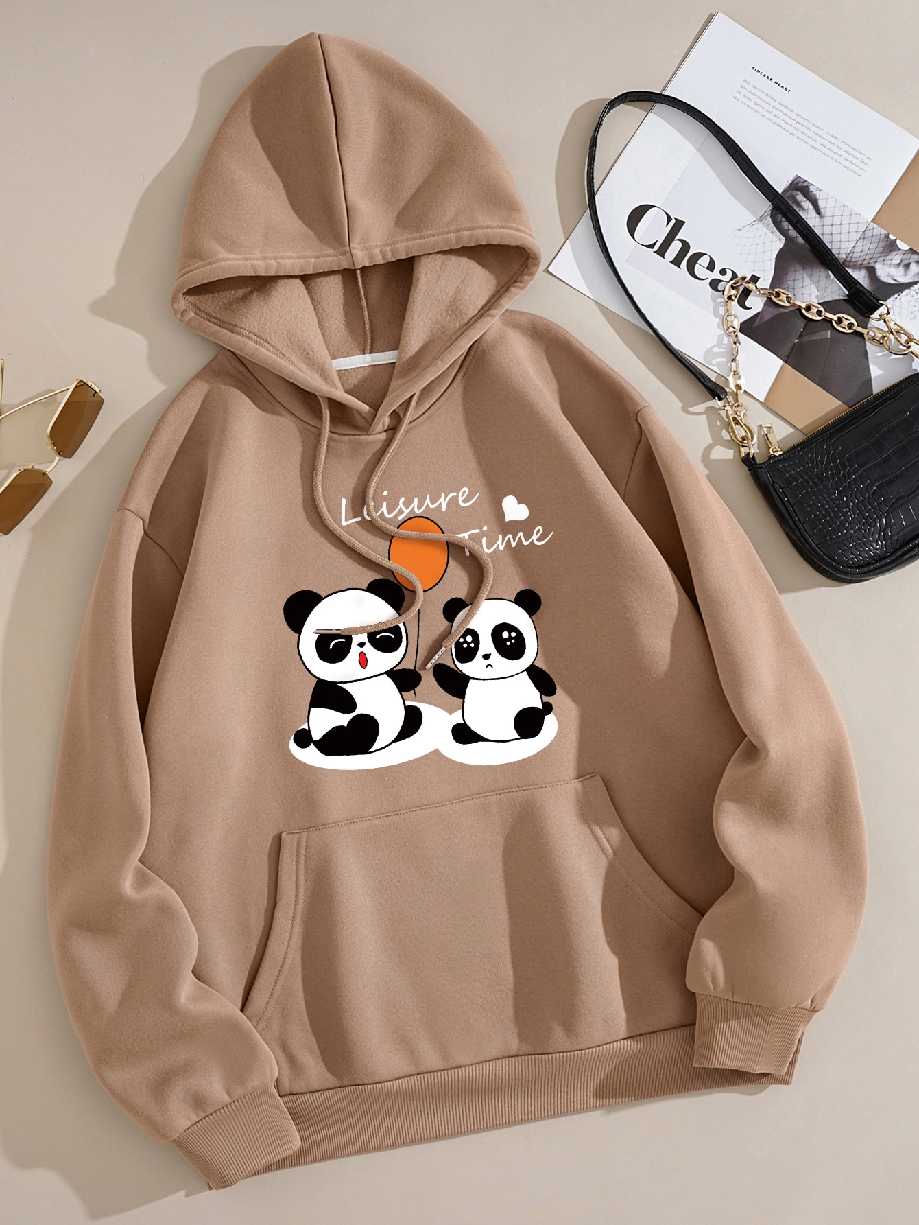 SHEIN Qutie Sweat-shirt à capuche thermique à motif panda et lettre à ...