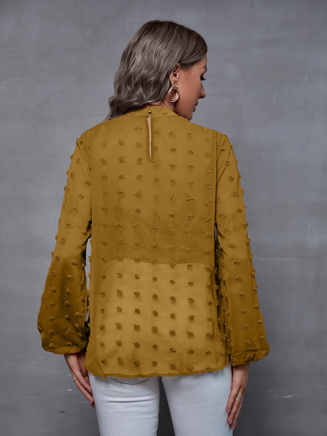 Shein Lune Mock Neck Swiss Dot Lantern Sleeve Blouse Shein Usa