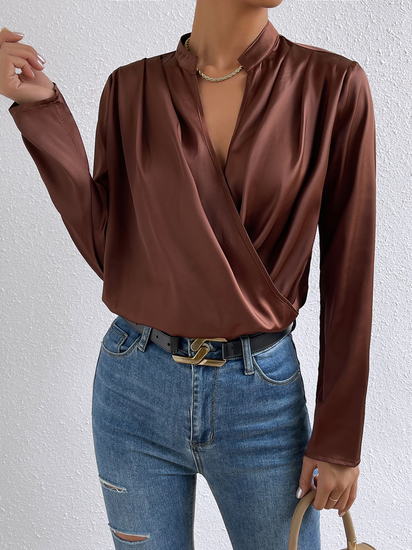 Solid Wrap Satin Blouse | SHEIN UK