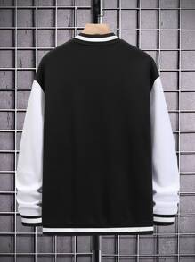 Manfinity Hypemode Men 1pc Expression Print Colorblock Drop Shoulder Varsity Jacket | SHEIN USA