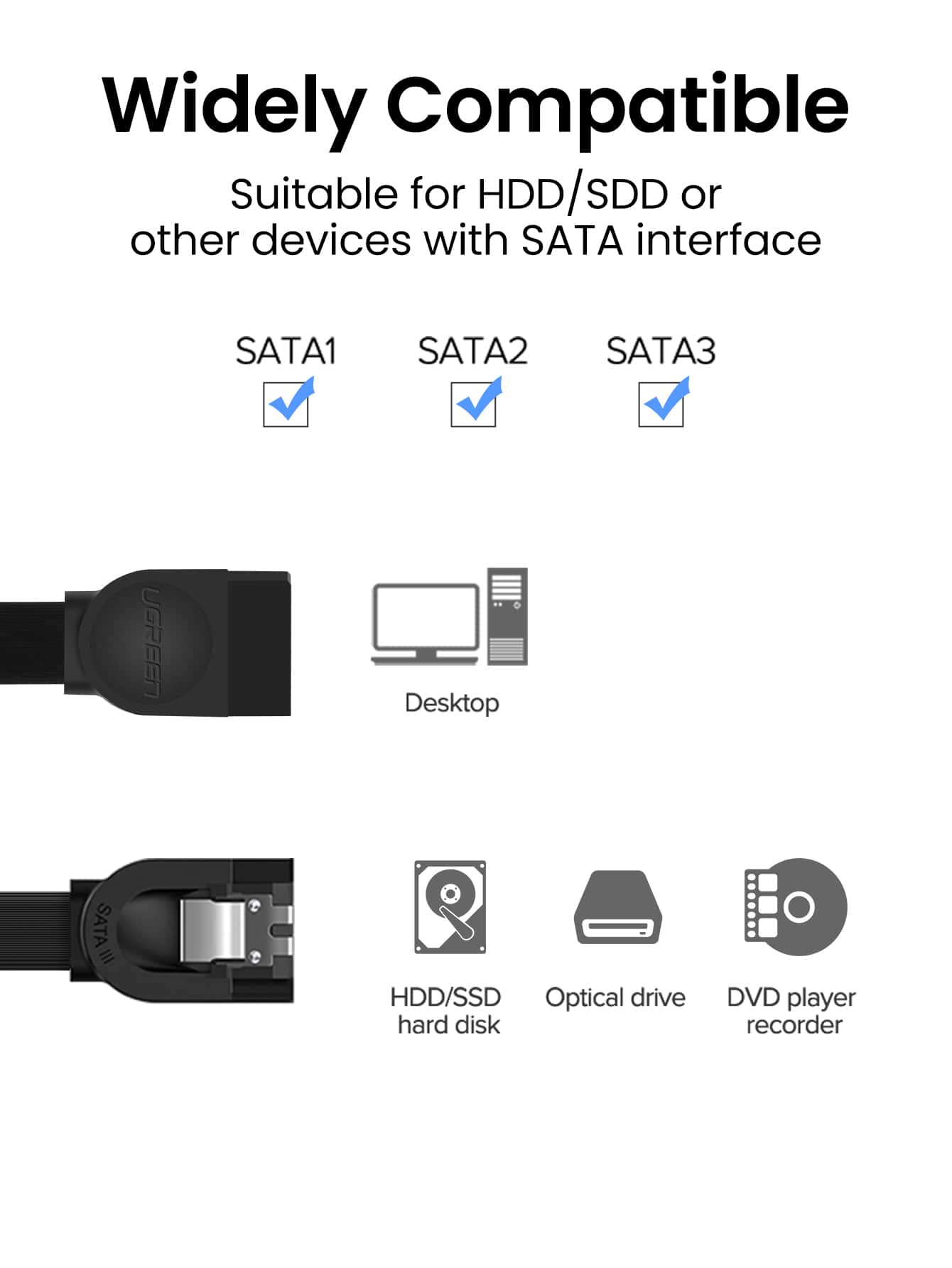 UGREEN SATA III Cable 90 Degree SATA 3.0 6Gbps Straight To Right HDD ...